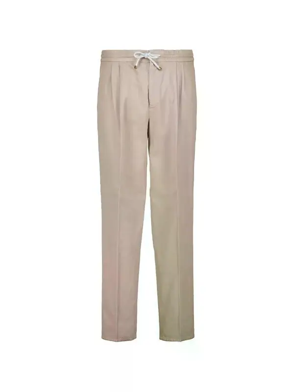 Brunello Cucinelli Drawstring Pleated Cotton Trousers - Neutrals