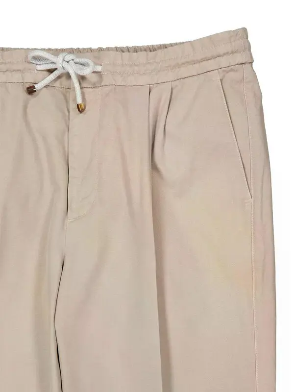 Brunello Cucinelli Drawstring Pleated Cotton Trousers - Neutrals