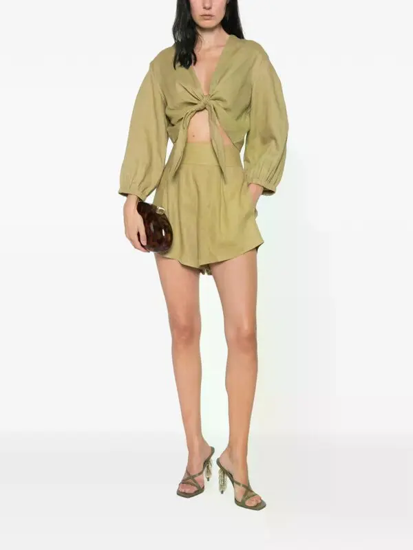 ADRIANA DEGREAS Pleated High-waisted Shorts