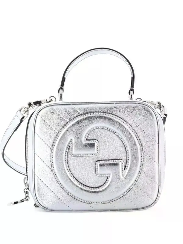 Gucci Blondie Nm Top Handle Shoulder Bag Diagonal Quilted Leather Satchel - Silver