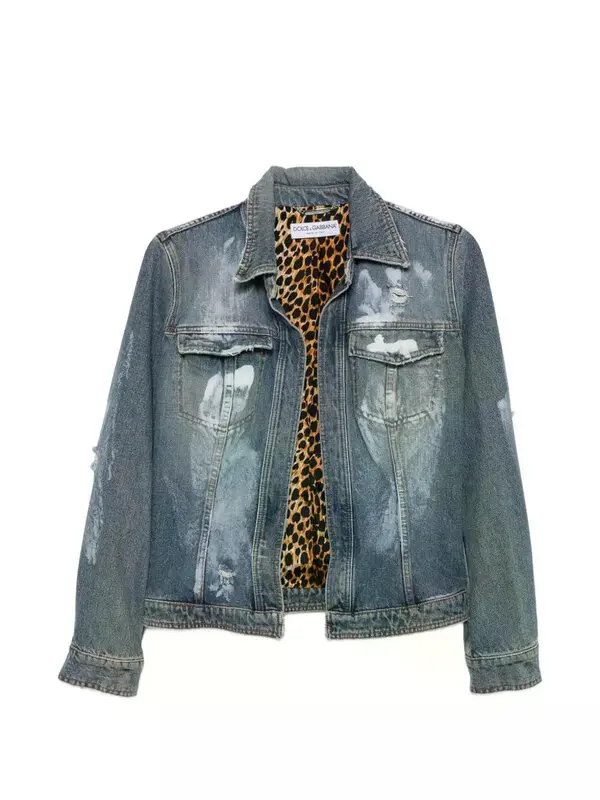 Dolce & Gabbana 2000s Distressed Bleached Denim Jacket - Blue