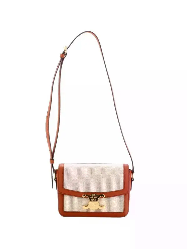 Celine Triomphe Shoulder Bag Canvas With Leather Teen Crossbody Bag - Brown