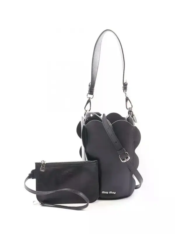 Miu Miu Leather Scalloped Bucket Bag - Black