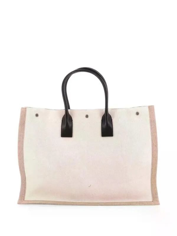 Saint Laurent Rive Gauche Shopper Canvas Large Tote Bag - Neutrals