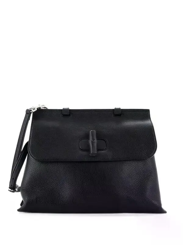 Gucci Bamboo Daily Top Handle Bag Leather Medium Satchel - Black