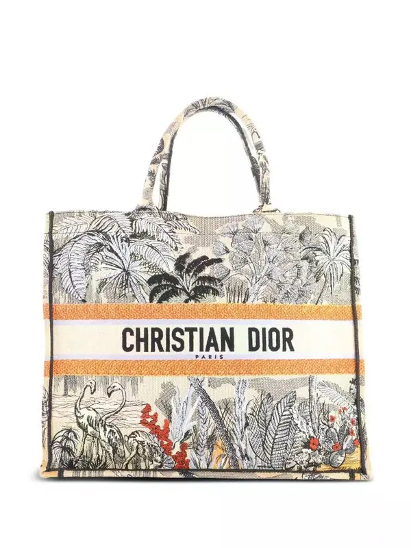 Dior Book Embroidered Canvas Large Tote Bag - Neutrals