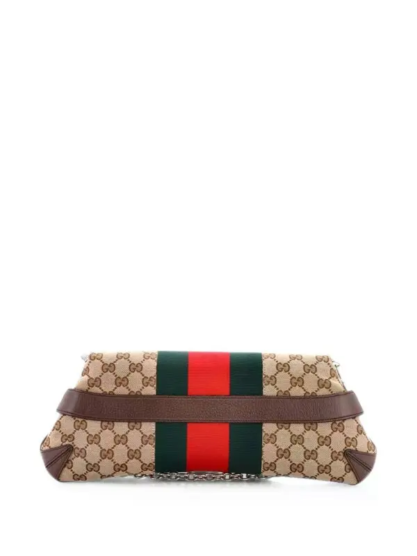 Gucci Horsebit Nm Web Chain Clutch Gg Canvas Medium Shoulder Bag - Brown