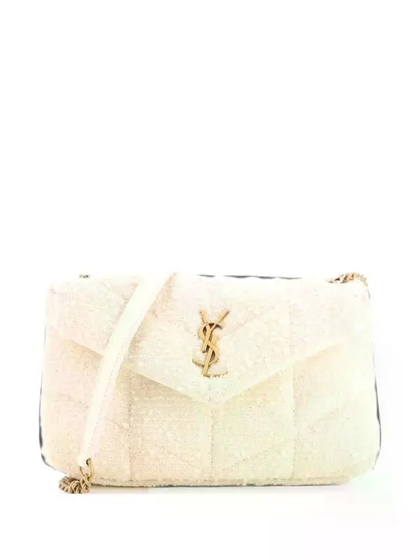 Saint Laurent Loulou Puffer Shoulder Bag Quilted Tweed Mini Crossbody Bag - White