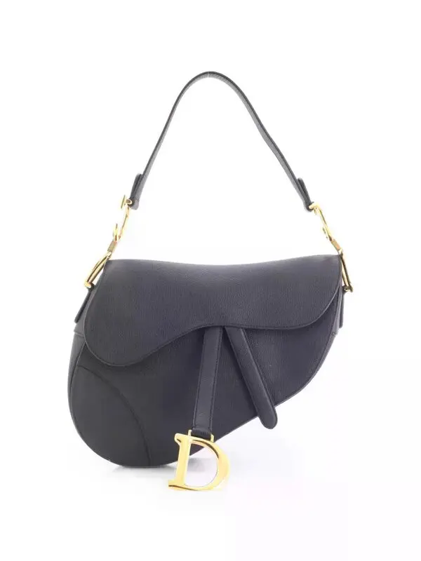 Dior Saddle Handbag Leather Medium Shoulder Bag - Black