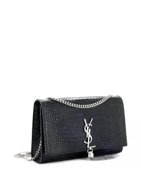 Saint Laurent Classic Monogram Tassel Crocodile Embossed Leather Medium Crossbody Bag - Black