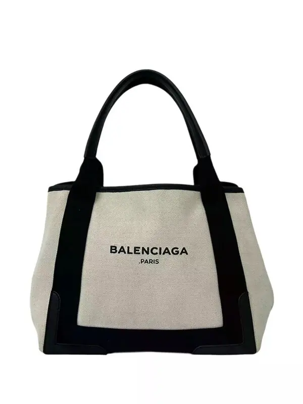 Balenciaga Navy Cabas S Canvas Tote Bag - White