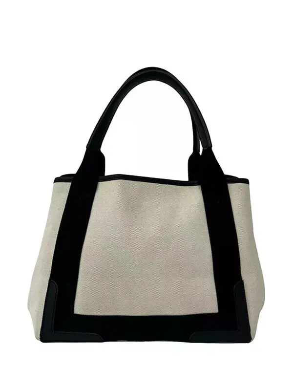 Balenciaga Navy Cabas S Canvas Tote Bag - White