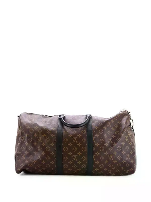LOUIS VUITTON Keepall Bandouliere Bag Macassar Monogram Canvas 55 Travel Bag - Black