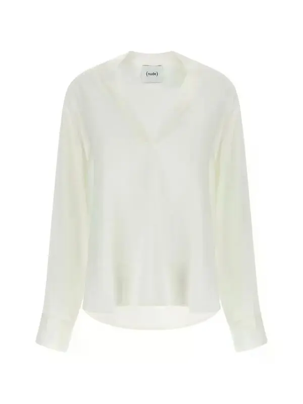 NUDE Asymmetrical-hem V-neck Blouse - White