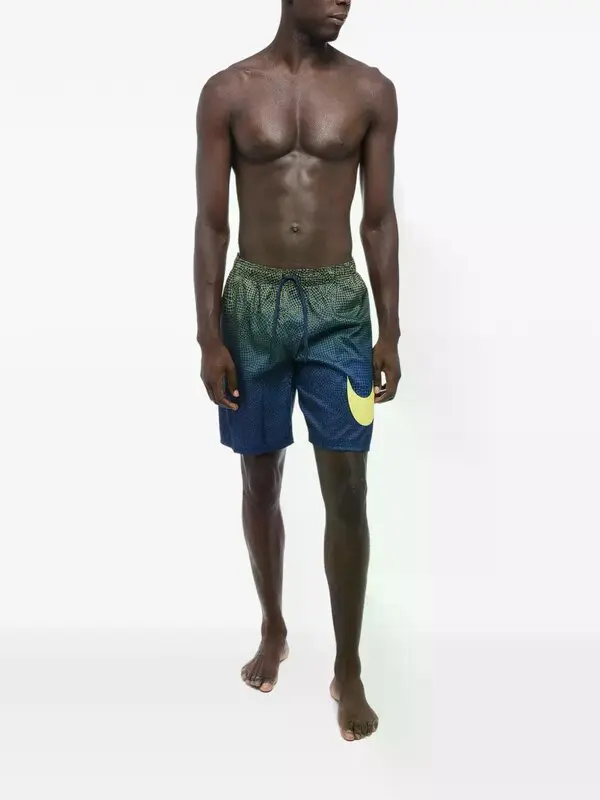 Nike Logo-print Grid-pattern Swim Trunks - Blue