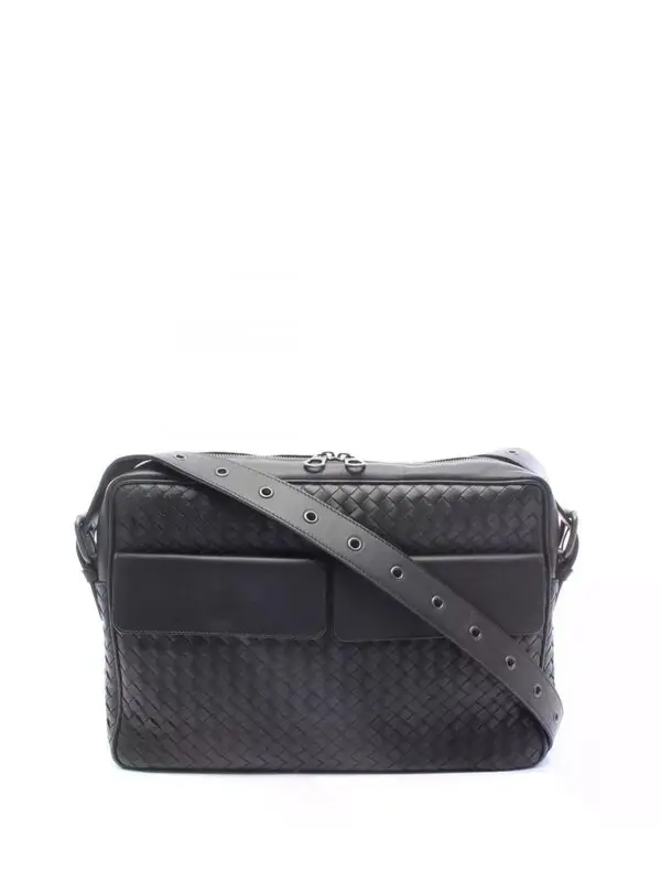 Bottega Veneta 2012-2026 Nappa Intrecciato Front Pocket Messenger Bag Crossbody Bag - Black