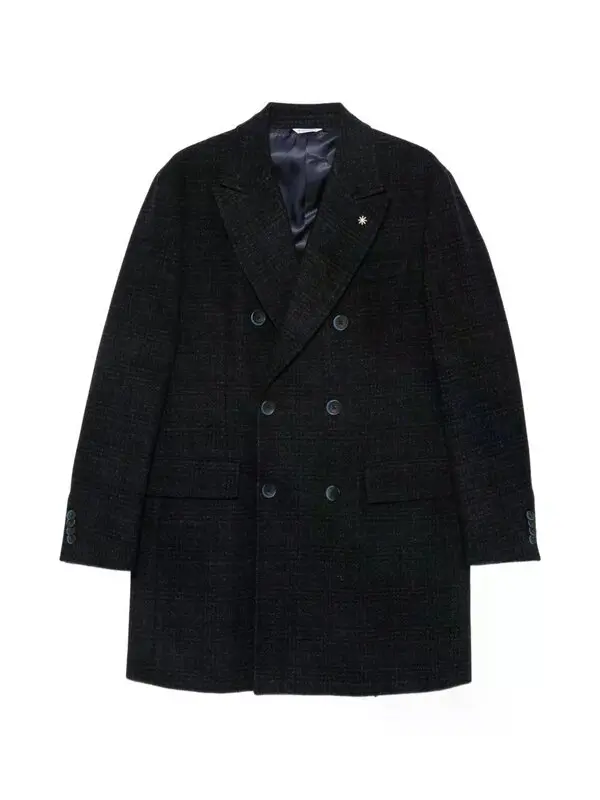 MANUEL RITZ Double-breasted Check Coat - Blue