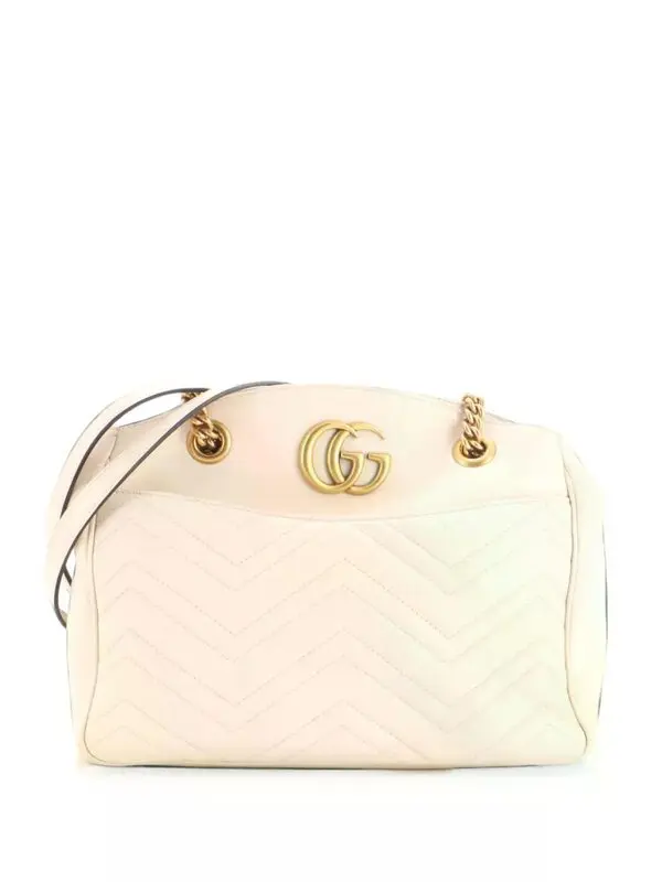 Gucci Gg Marmont Chain Tote Matelasse Leather Medium Shoulder Bag - Neutrals