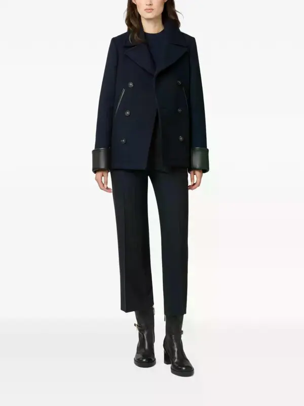 TOD'S Peacoat In Wool With Inserts In Leather - Blue