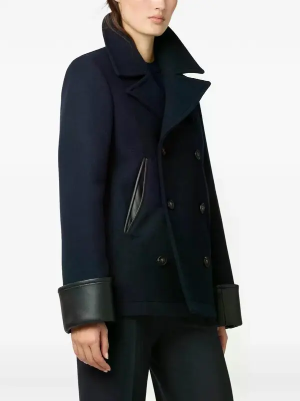 TOD'S Peacoat In Wool With Inserts In Leather