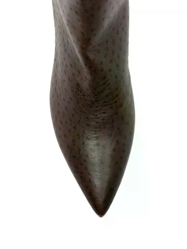 HALMANERA Ostrich-effect Pointed-toe Ankle Boots - Brown