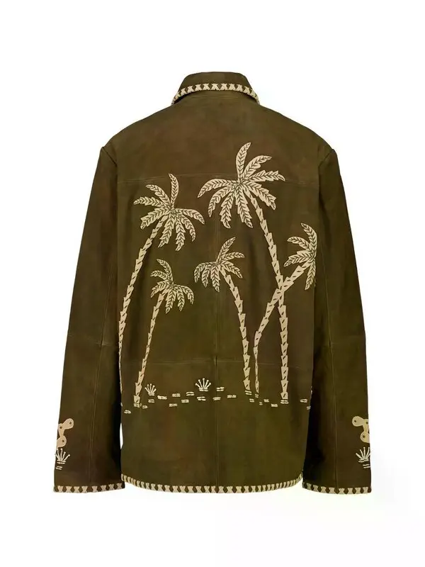 BAZISZT Embroidered Whipstitch-trim Leather Jacket