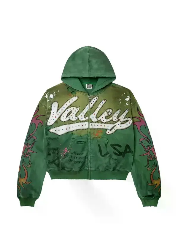 VALE FOREVER Graphic-print Distressed Hoodie - Green