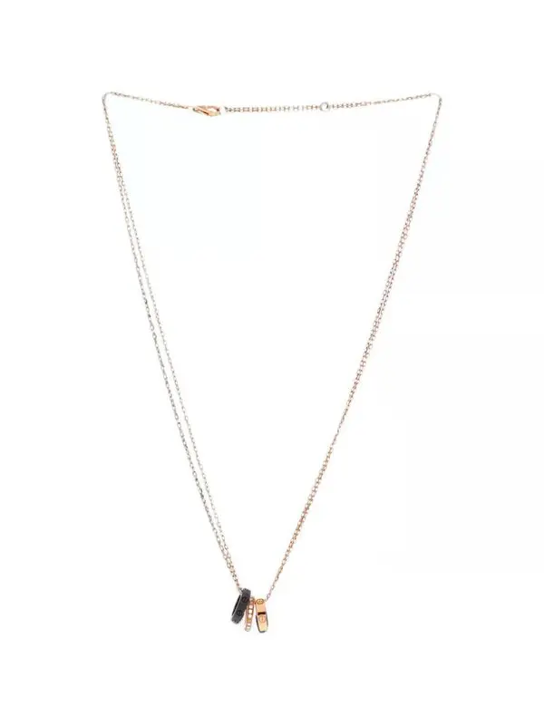 Cartier Love 3 Ring Pendant 18k Rose Gold And Ceramic With Diamonds Necklace - Pink