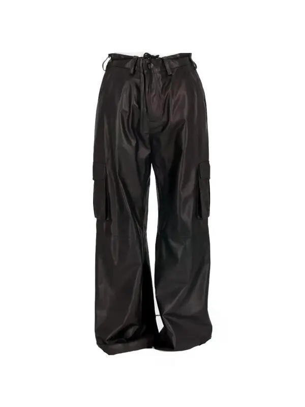 LA ROSE Leather Cargo Wide-leg Pants - Black