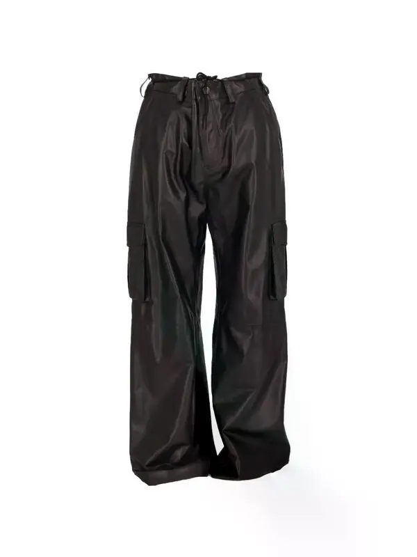 LA ROSE Leather Cargo Wide-leg Pants - Black