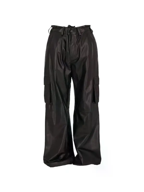 LA ROSE Leather Cargo Wide-leg Pants - Black