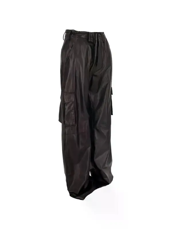 LA ROSE Leather Cargo Wide-leg Pants