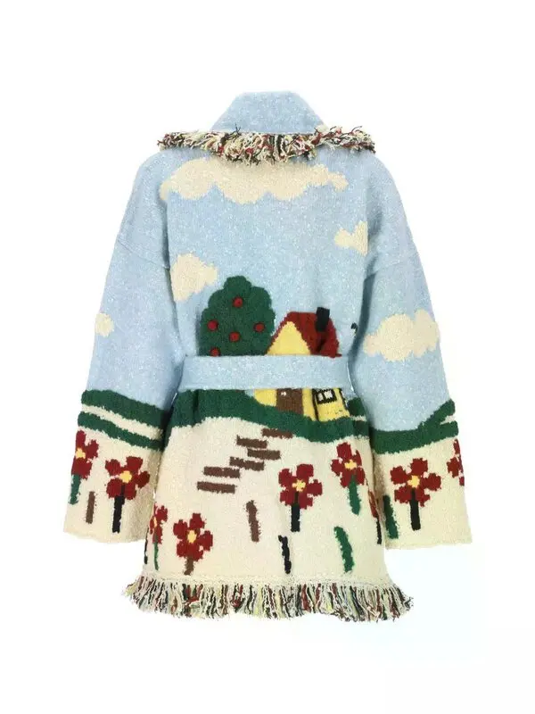 Alanui Casa Fringed Intarsia-knit Cardigen-coat