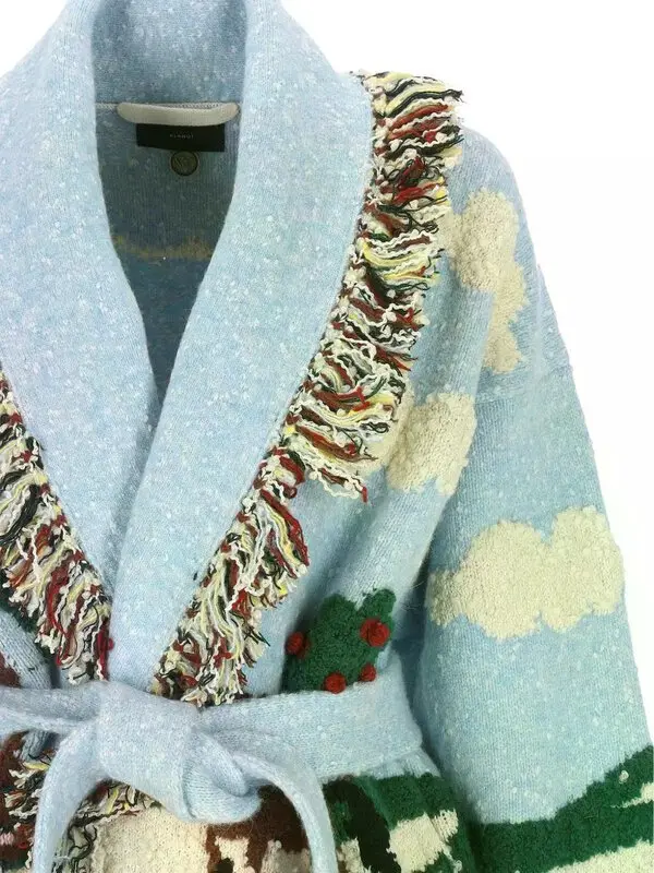 Alanui Casa Fringed Intarsia-knit Cardigen-coat