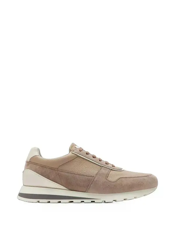 Brunello Cucinelli Washed Suede And Calfskin Runners In Beige - Neutrals