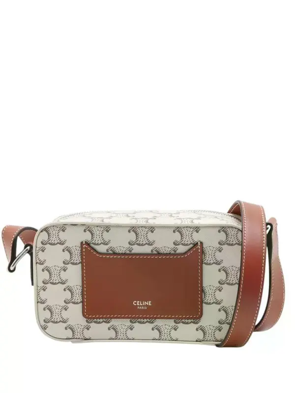 Celine 2015-2026 Mini Triomphe Coated Canvas Camera Bag Crossbody Bag - White