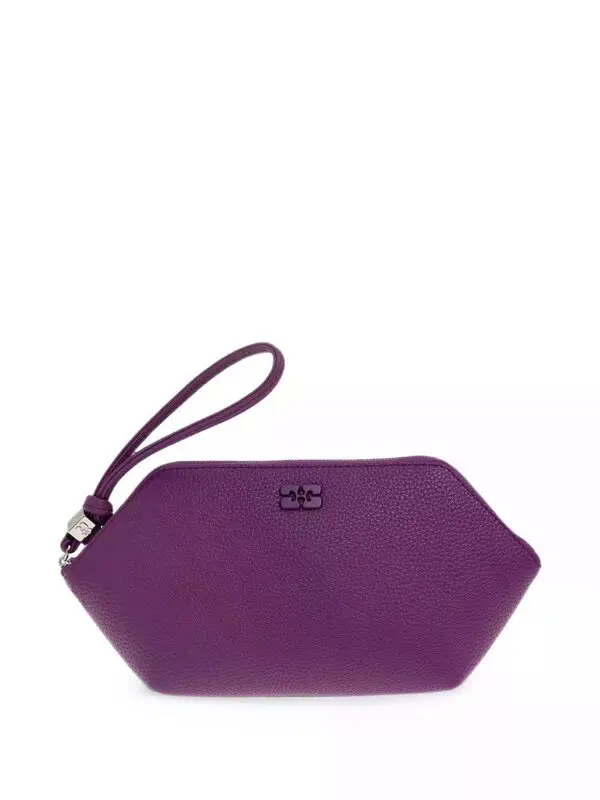 GANNI Logo Plaque Textured Wristlet - Purple