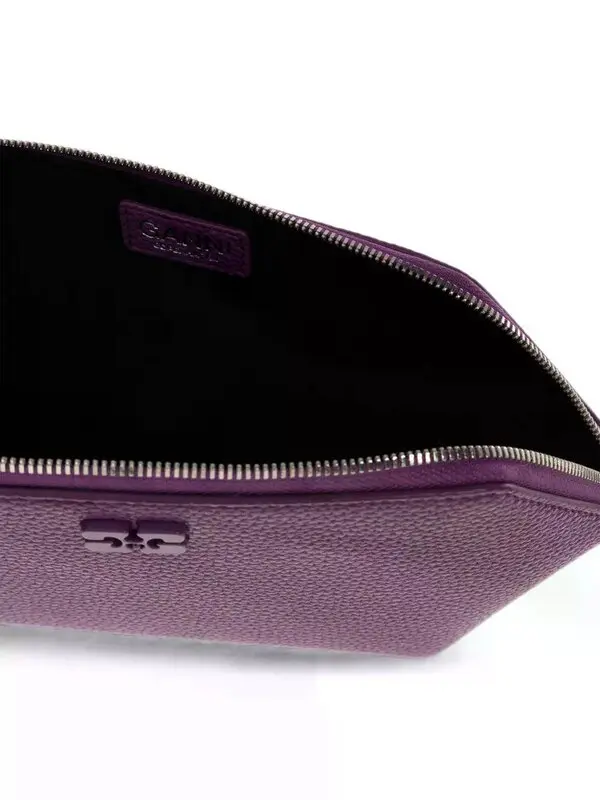 GANNI Logo Plaque Textured Wristlet
