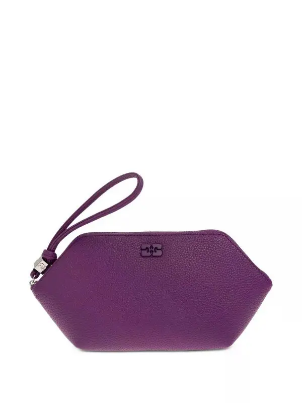 GANNI Logo Plaque Textured Wristlet - Purple