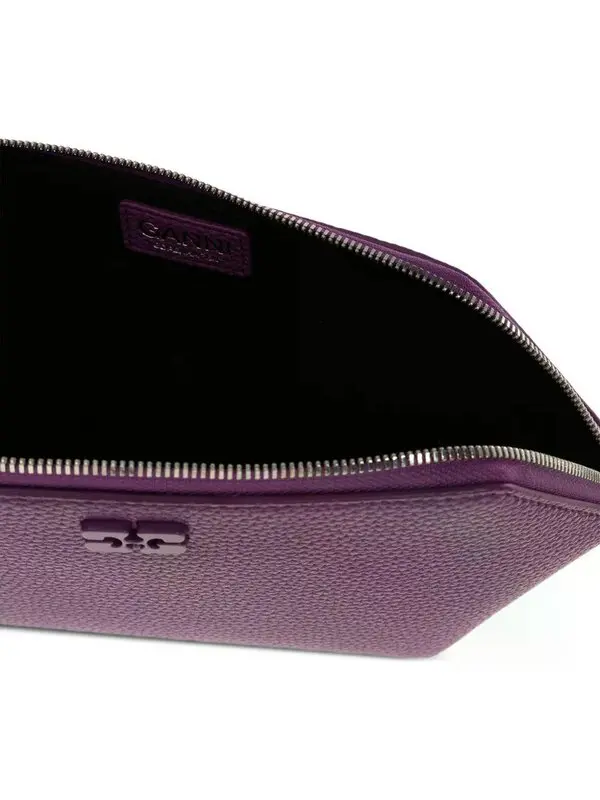 GANNI Logo Plaque Textured Wristlet - Purple