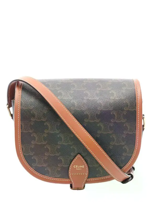 Celine 2019-2026 Medium Triomphe Coated Canvas Folco Crossbody Bag - Brown