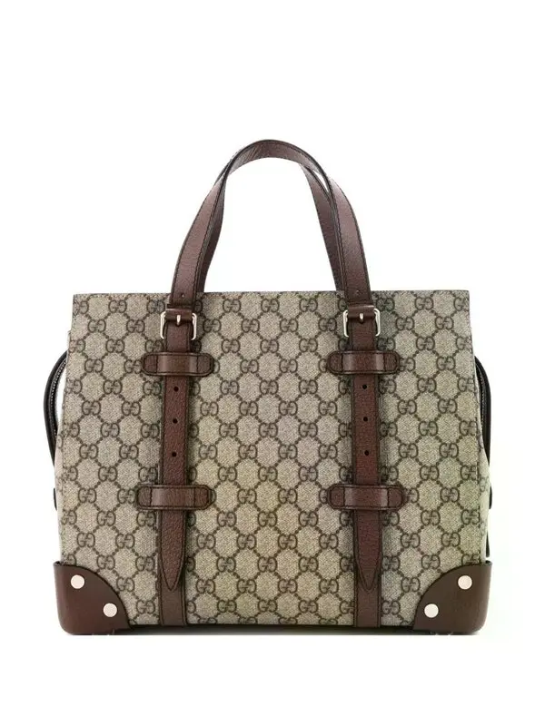 Gucci Gg Coated Canvas With Leather Medium Tote Bag - Brown