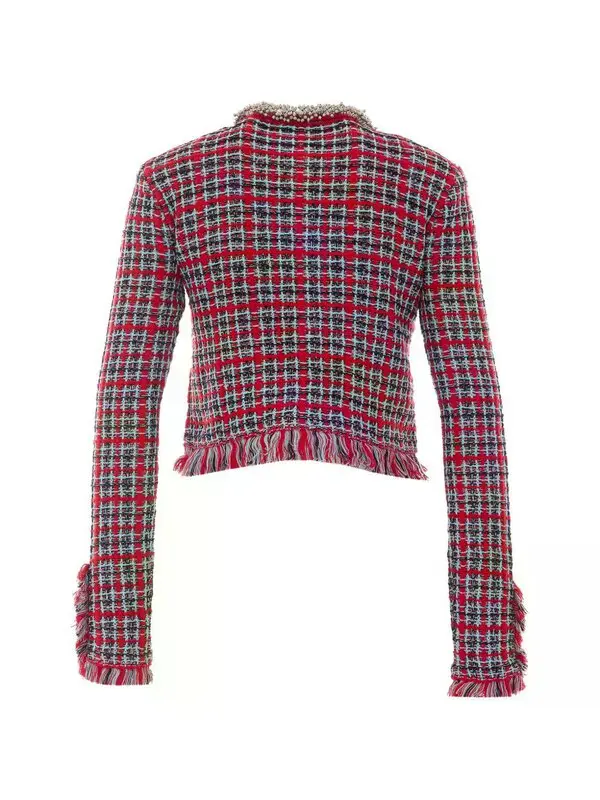 SELF-PORTRAIT Checked Frayed Knit Jacket