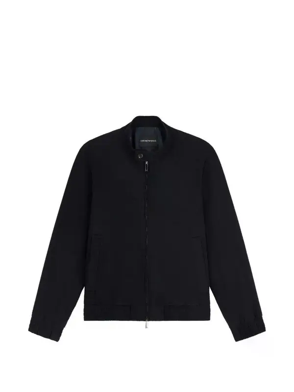 Emporio Armani Textured Band Collar Zip-up Blouson Jacket - Black