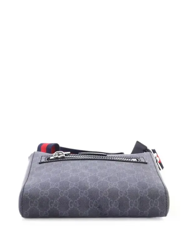 Gucci Web Strap Front Zip Messenger Bag Gg Coated Canvas Small Crossbody Bag