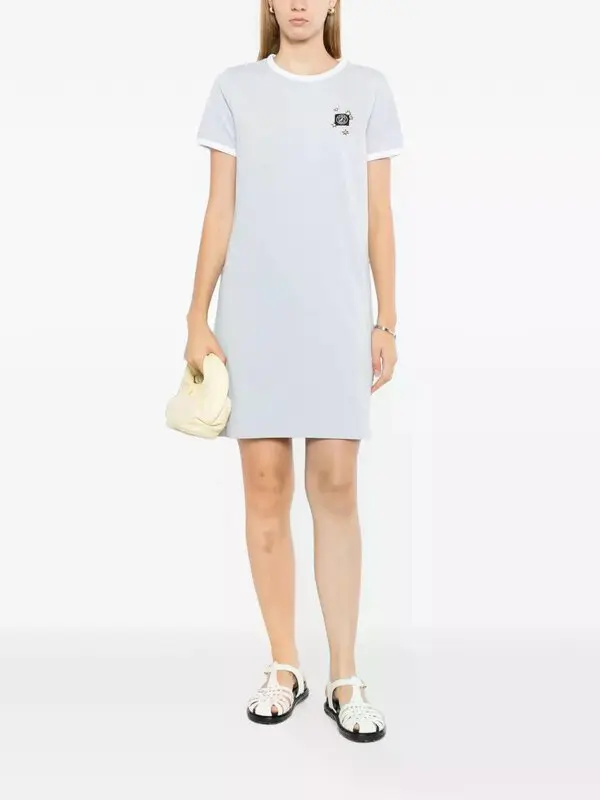 AGNES B. Label Embroidered Dress - Blue