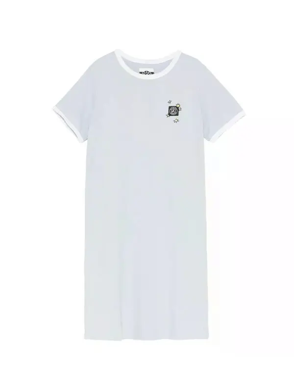 AGNES B. Embroidered Logo T-shirt Dress - Blue