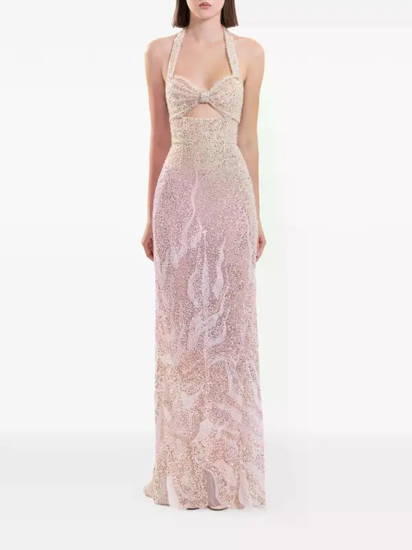 SAIID KOBEISY Embroidered Tulle Fitted Maxi Dress