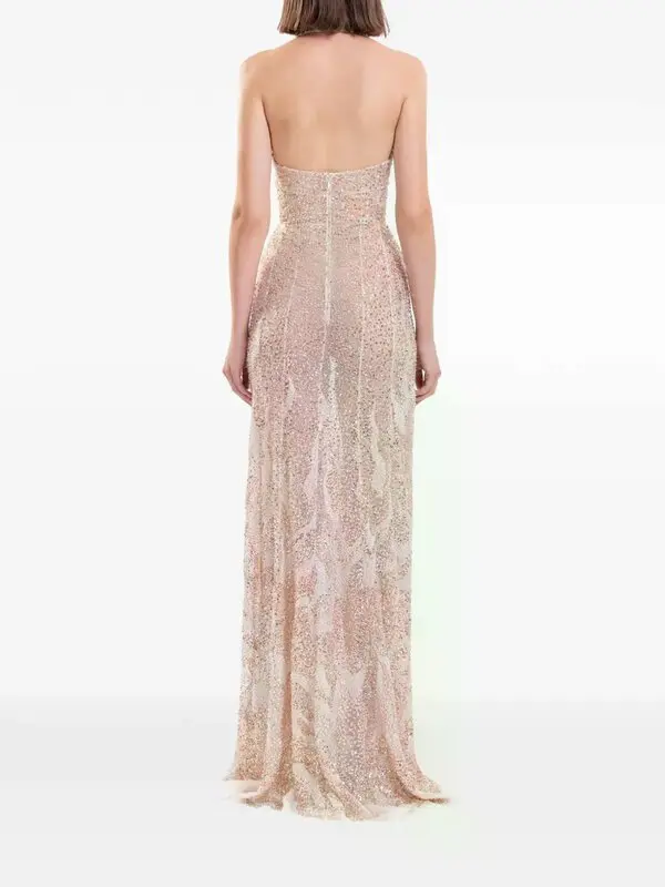 SAIID KOBEISY Embroidered Tulle Fitted Maxi Dress