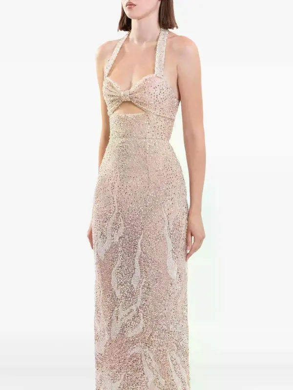 SAIID KOBEISY Embroidered Tulle Fitted Maxi Dress